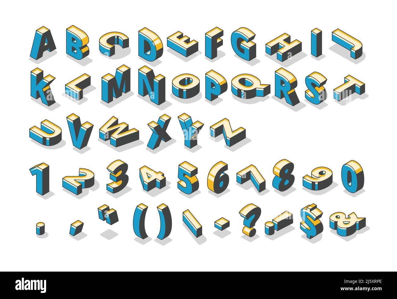 Alphabet isométrique, chiffres et signes de ponctuation, lettres ...