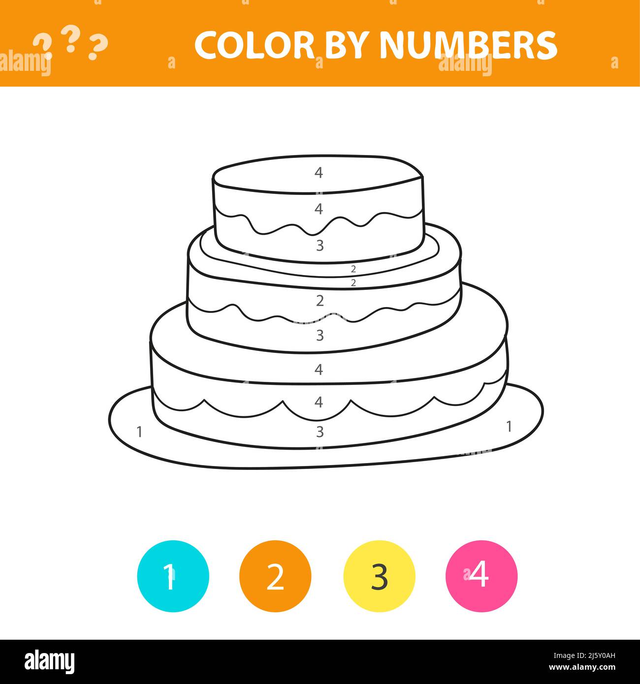 Gâteau mignon de dessin animé - la couleur par les chiffres. Page de ...