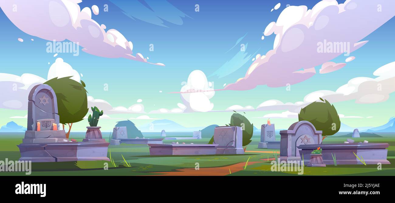 Cimetière juif, pierres tombales de cimetière avec étoile de David ...