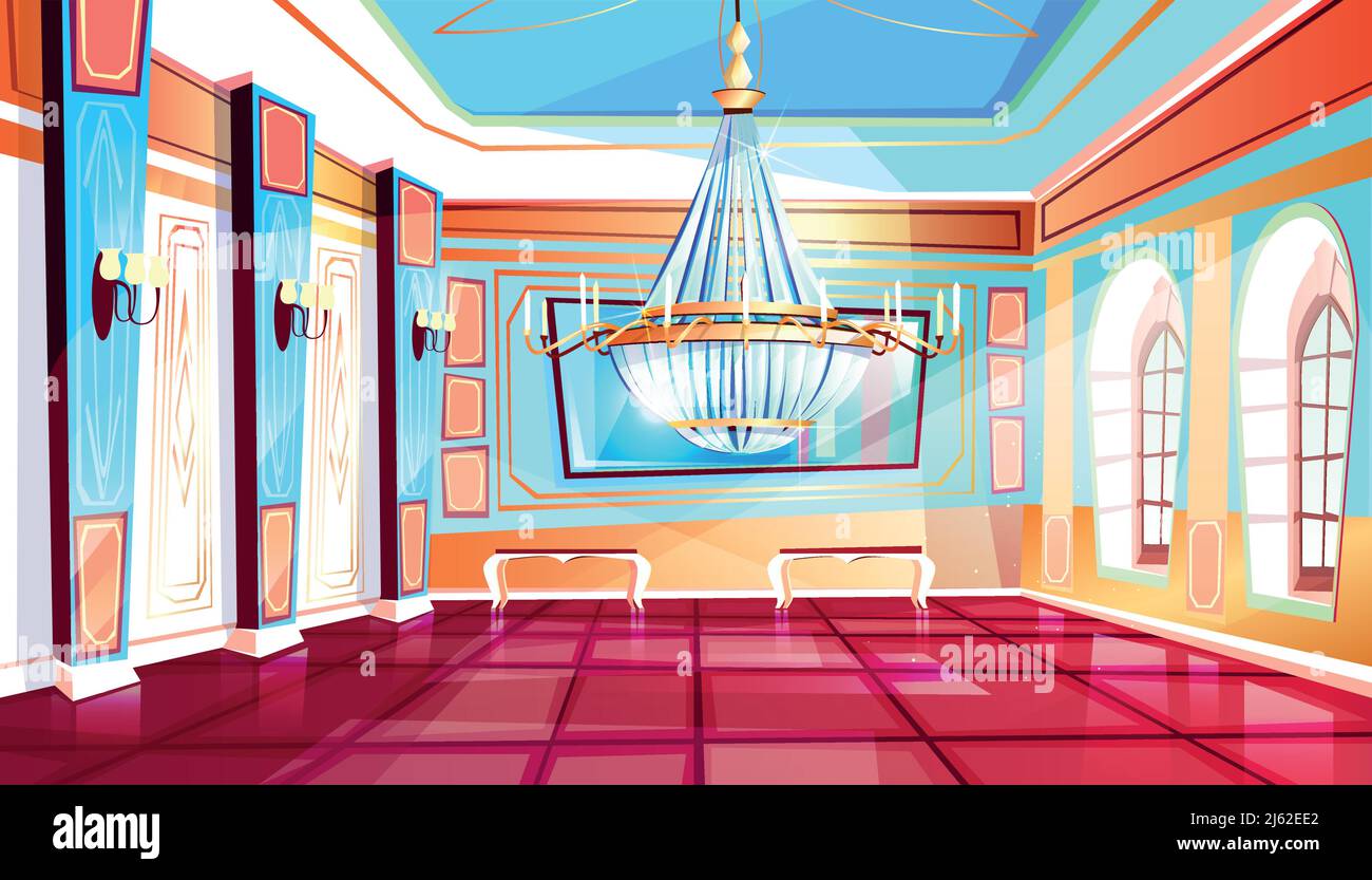 Salle de bal avec grand lustre, illustration vectorielle de la salle du ...