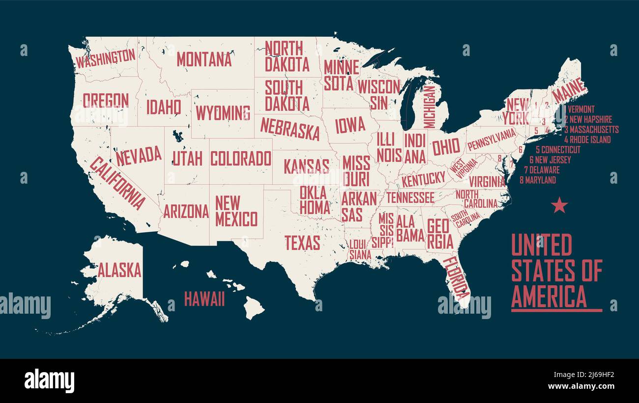 Carte des États-Unis d'Amérique, avec frontières et noms d'état ...