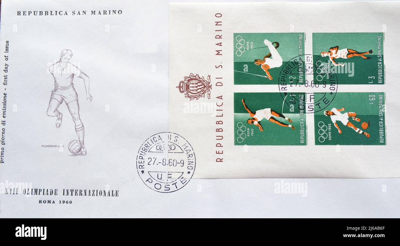 Lettre couverture du premier jour avec timbres-poste annulés, qui montrent Sports. Promotion des ...