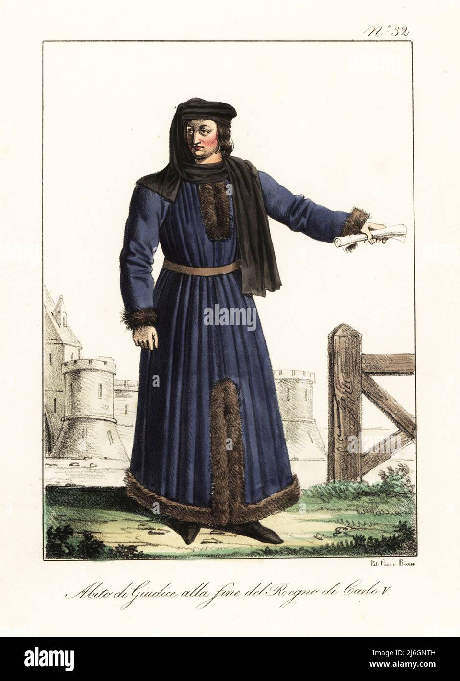 Costume d'un juge français, règne du roi Charles V, fin du 14th siècle ...