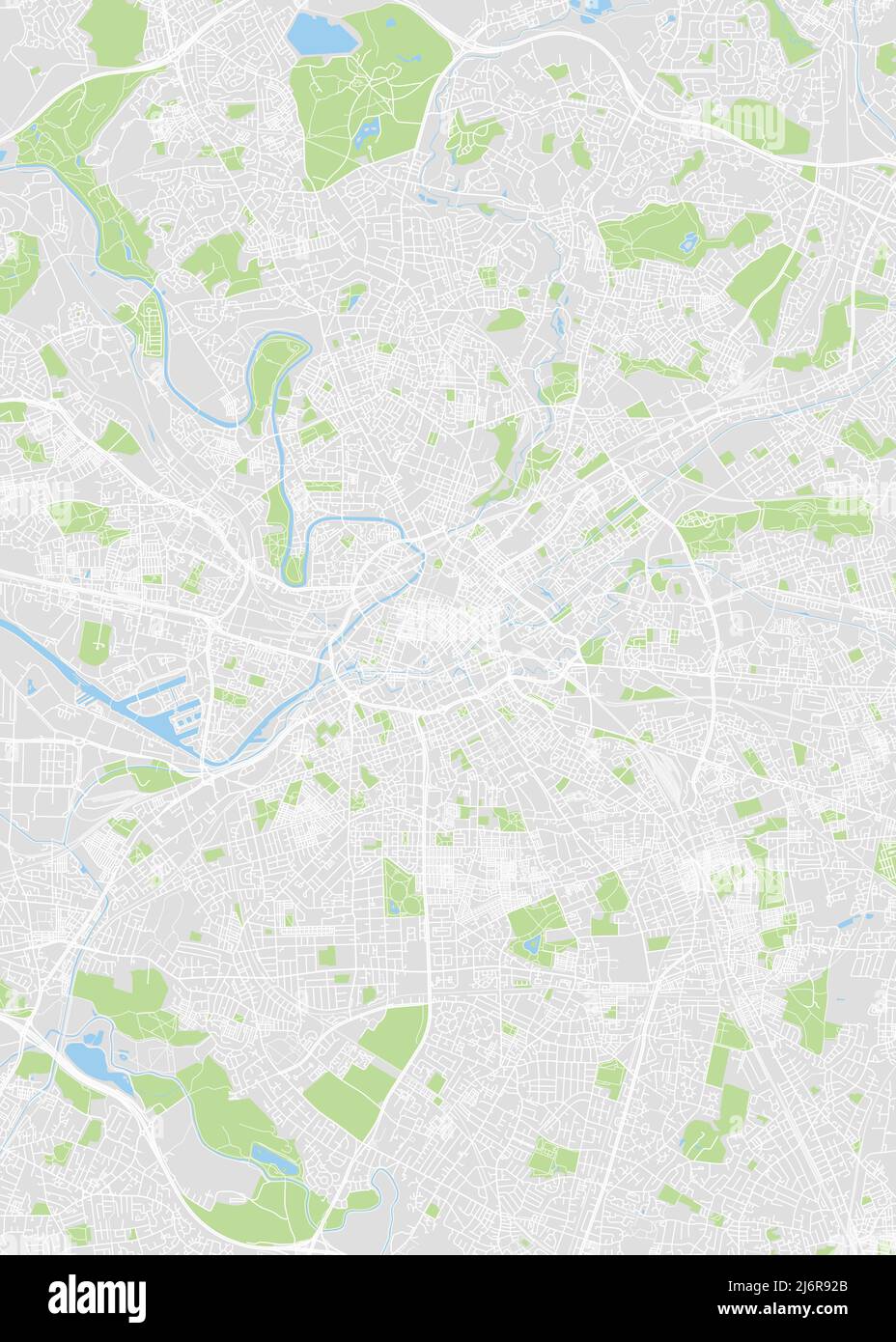 Plan de la ville de Manchester, plan détaillé en couleur, illustration ...