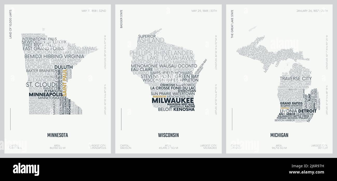 Typographie de la carte du wisconsin Banque de photographies et d ...