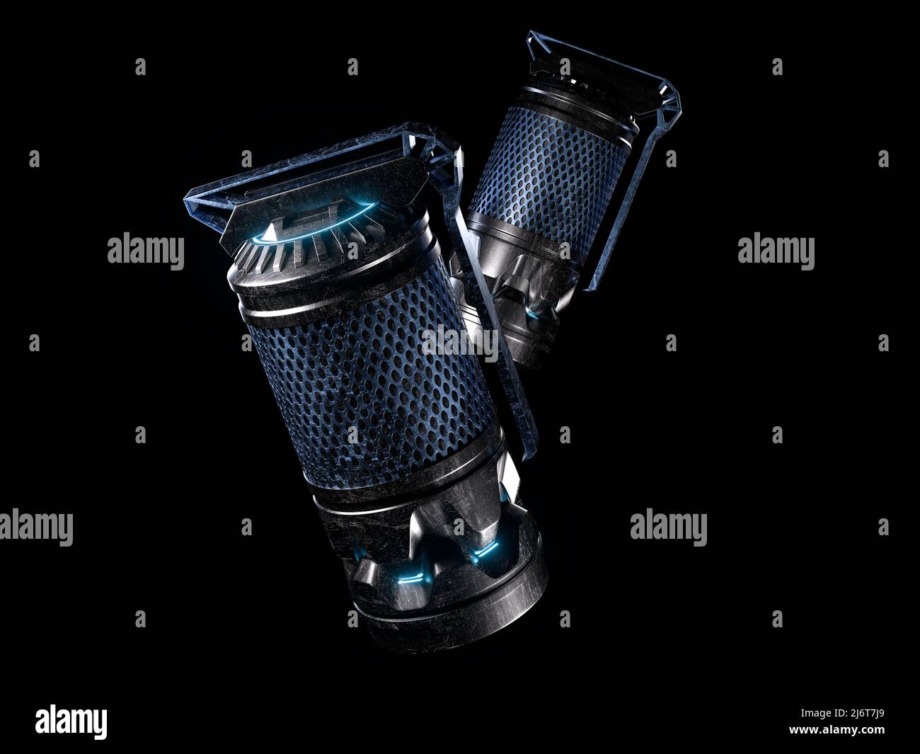 3d rendu d'une grenade métallique ou d'un coup de feu futuriste moderne ...