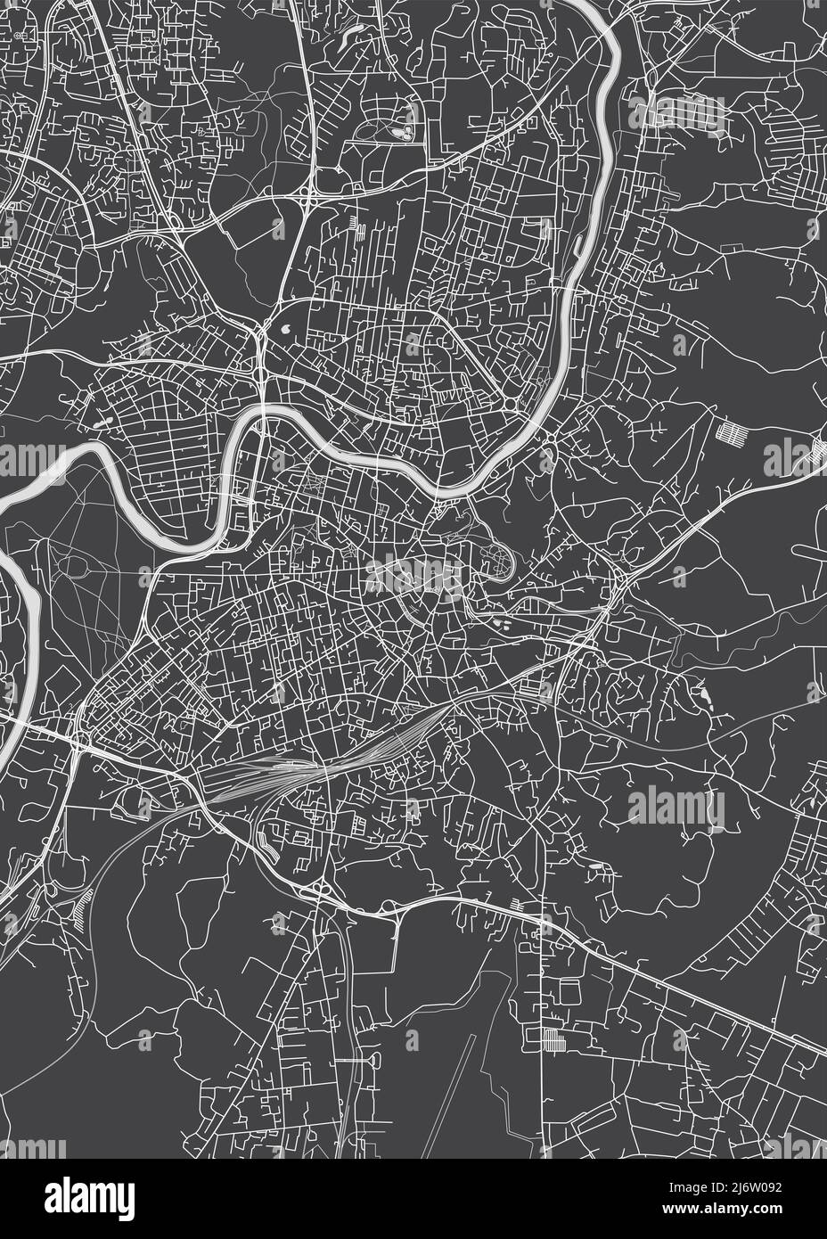 Plan de la ville de Vilnius, plan détaillé monochrome, illustration ...