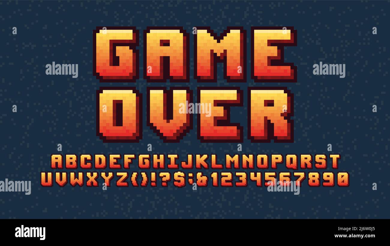 Jeux d'arcade numérique alphabet pixel 3D police, conception de jeux vidéo ordinateur 8 bits ...