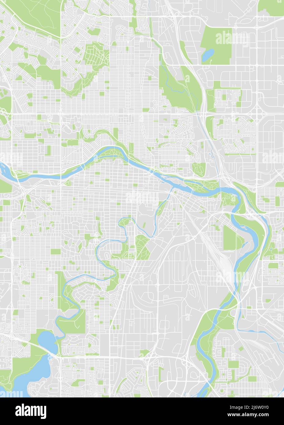 Plan de la ville Calgary, plan détaillé en couleur, illustration ...