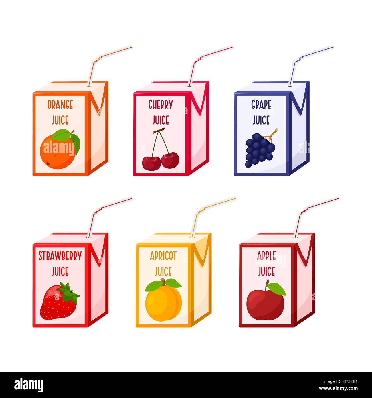 Un ensemble de jus différents dans une boîte en carton avec une paille ...
