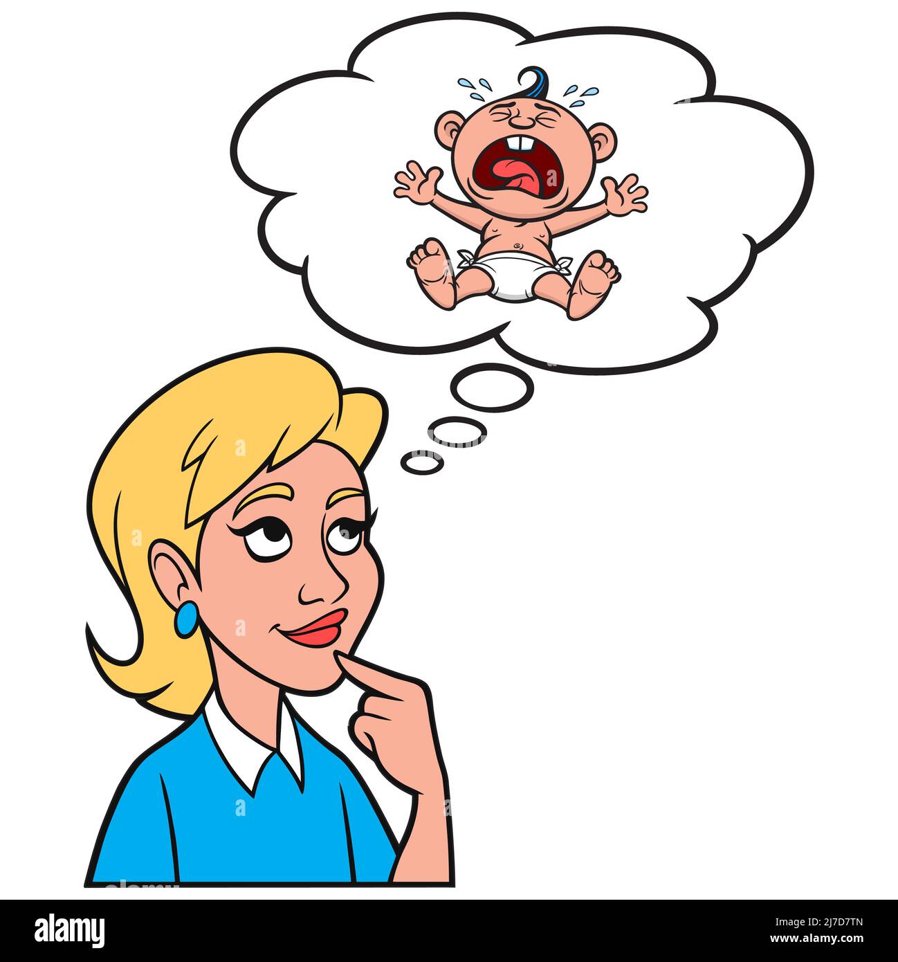 Fille penser à des enfants - Une illustration de dessin animé d'une ...