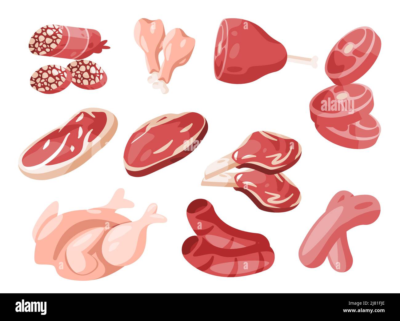 Viande crue rouge agneau vache dessin animé vecteur morceau de boeuf ...