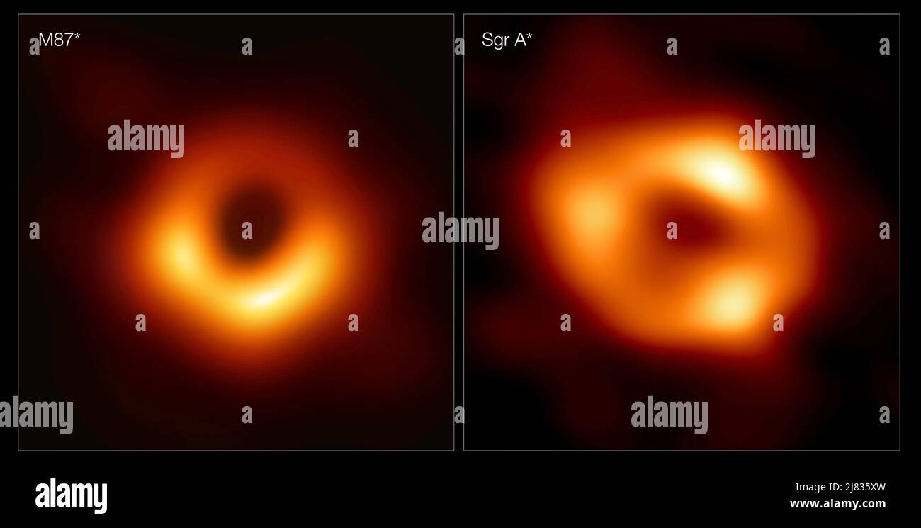 Ces panneaux montrent les deux premières images jamais prises de trous noirs. A gauche, il y a ...