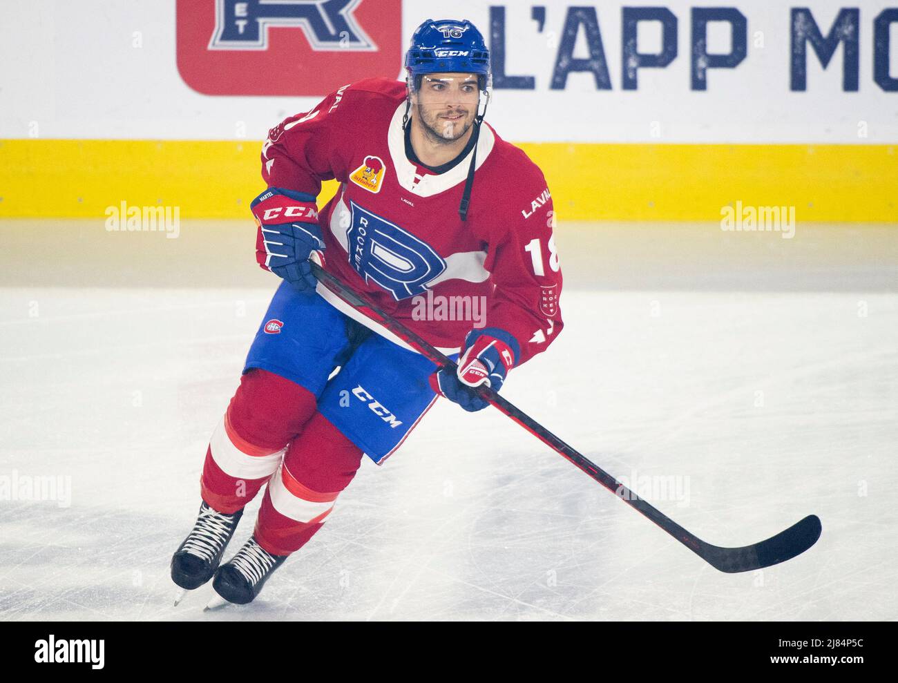 Laval, Canada, le 12 mai 2022, Danick Martel, de Laval Rocket, skate ...