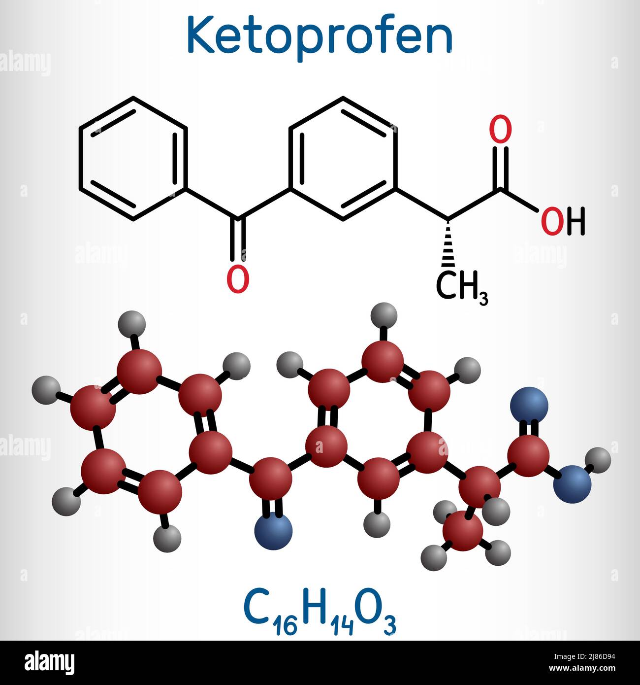 Molécule de kétoprofène. Il s'agit d'un dérivé de l'acide propionique ...