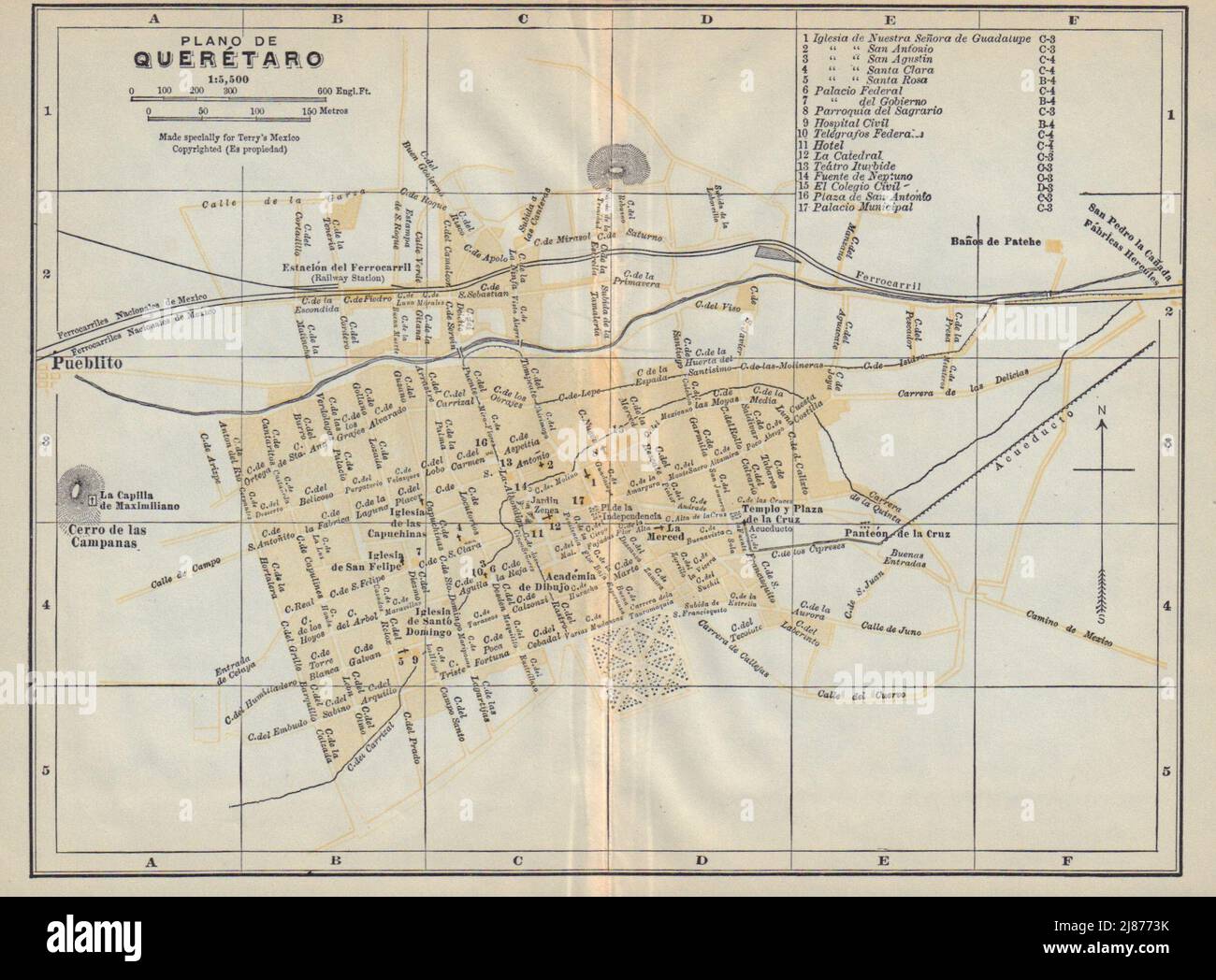 Plano de SANTIAGO DE QUERETARO, Mexique. Mapa de la Ciudad. Plan ville 1938 Photo Stock - Alamy