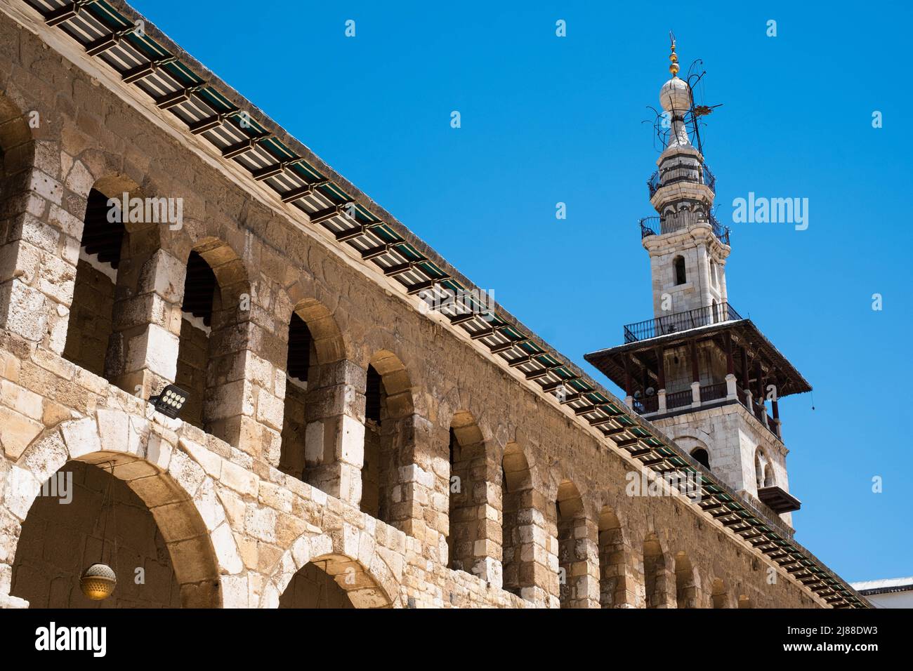 Damas, Syrie - Mai 2022 : un minaret de la mosquée Omeyyade, également ...