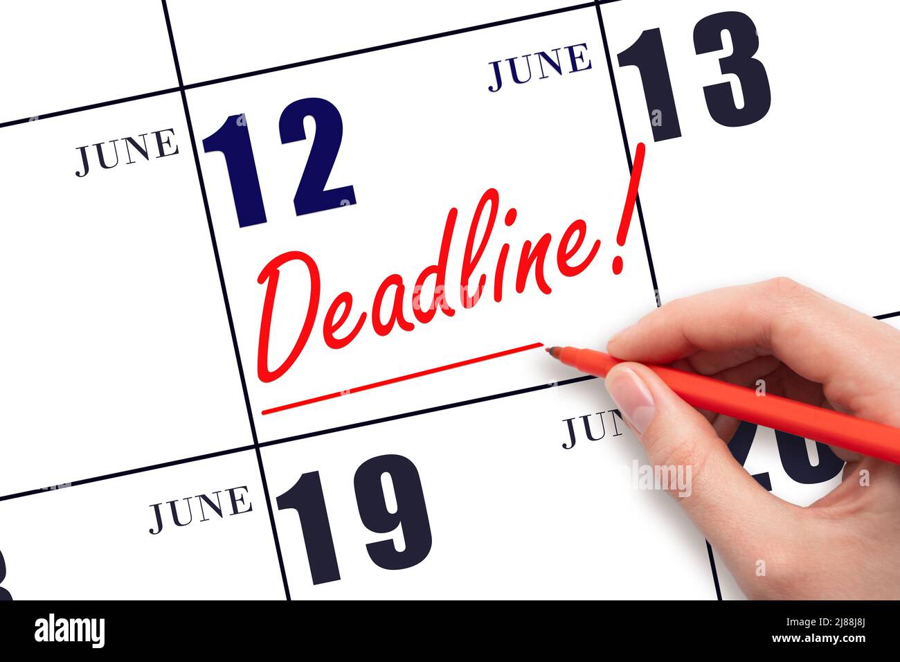 12th jour de juin. Dessiner à la main une ligne rouge et écrire le ...