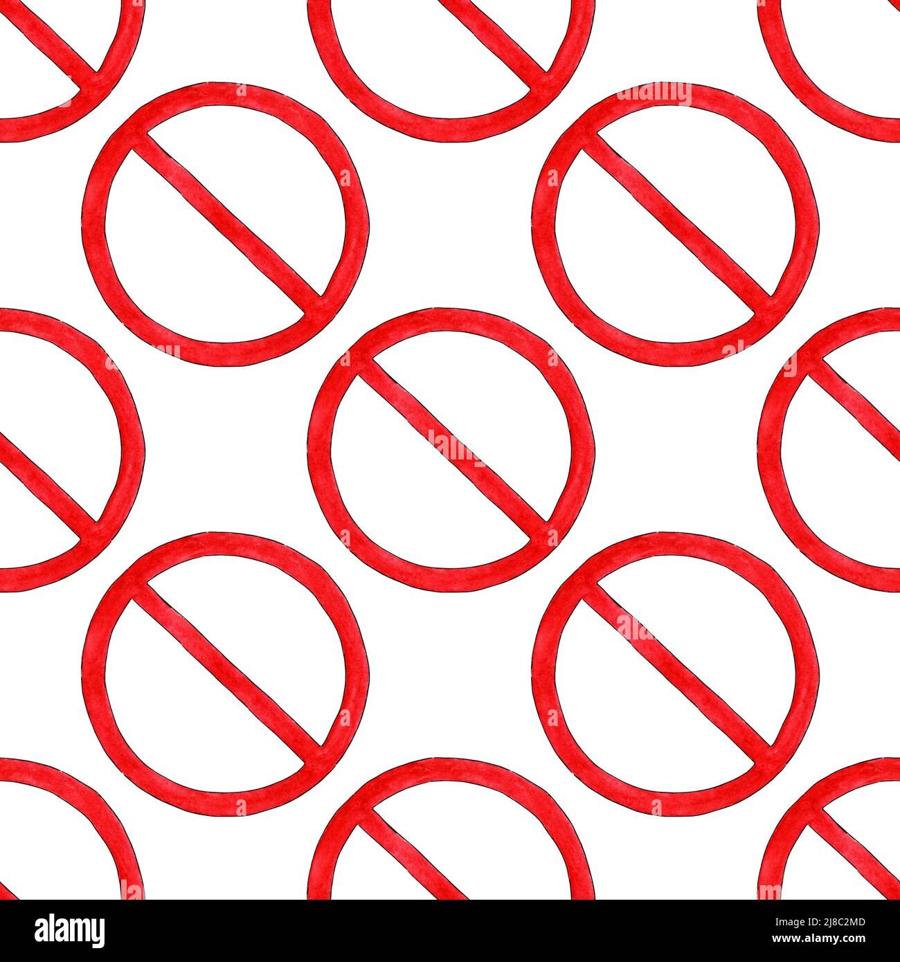 Motif d'illustration aquarelle d'un panneau d'interdiction rouge ...