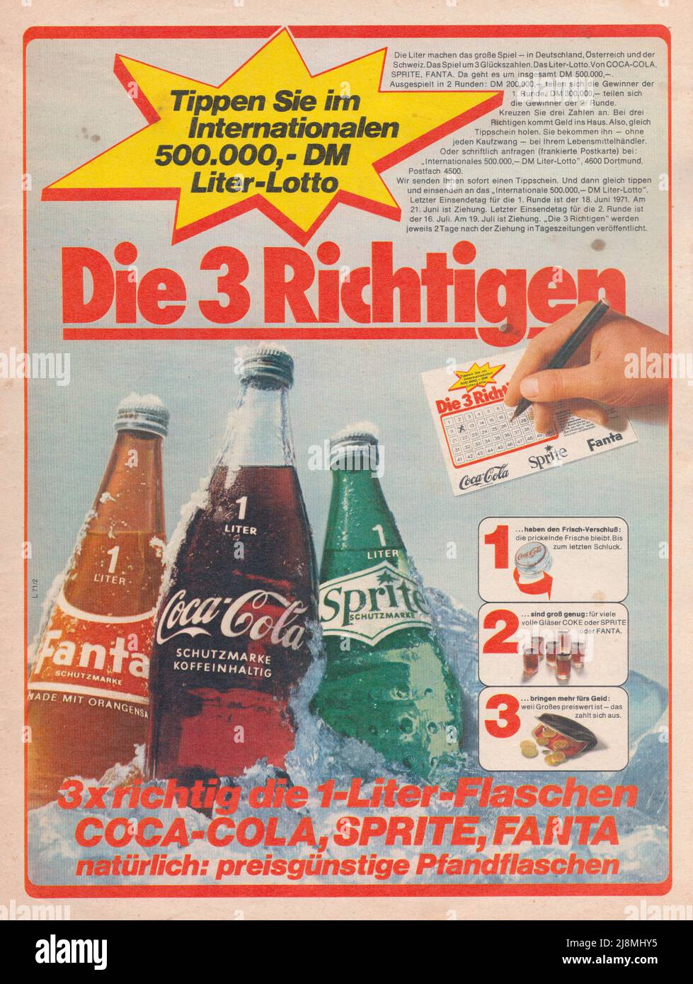 Publicité rétro vintage sur papier de Fanta Sprite et Coca Cola drink ...