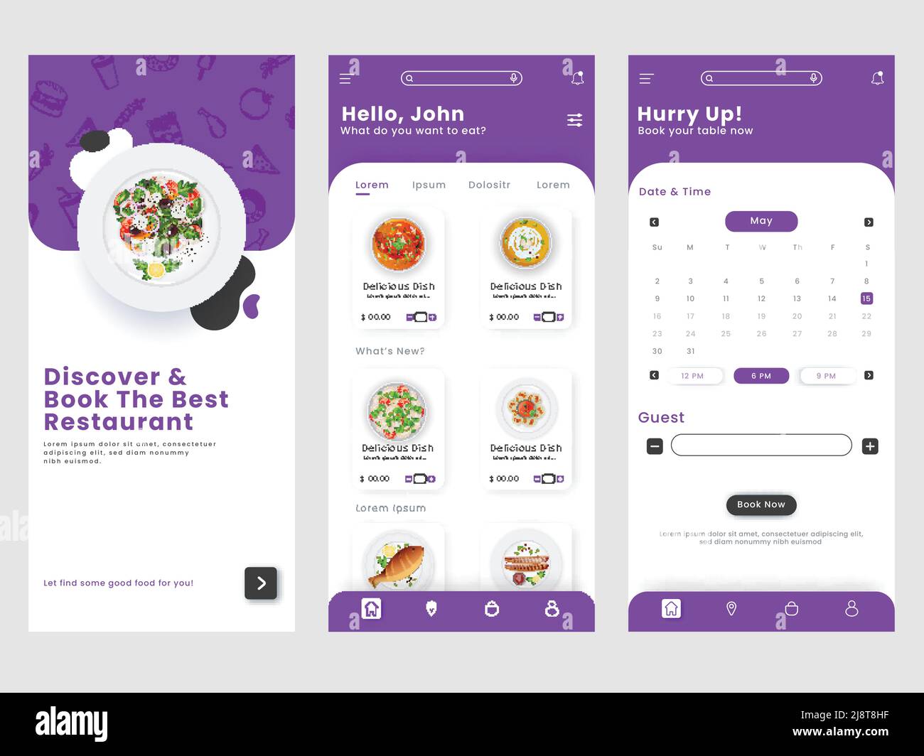Interface utilisateur de l'application mobile de restaurant, interface graphique ou modèle d ...