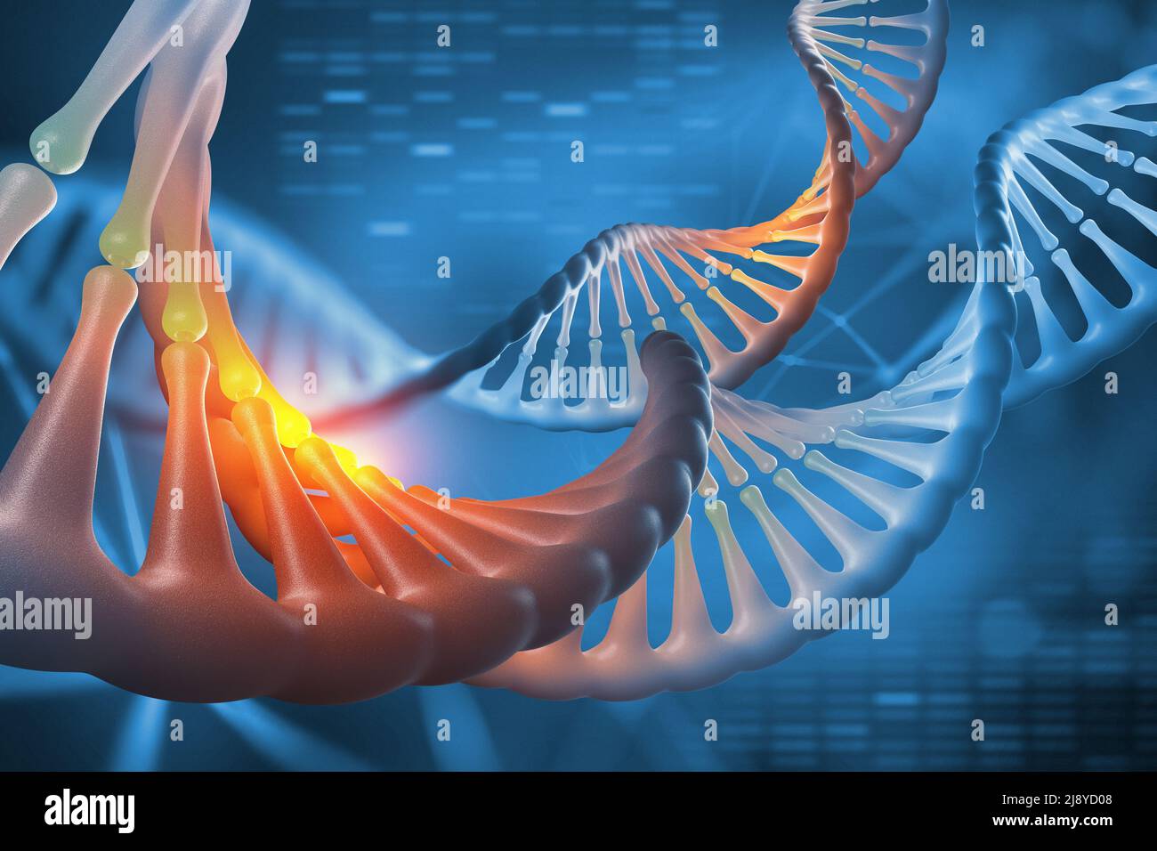 Illustration DNA 3D. Décodage de la séquence génomique. Études ...