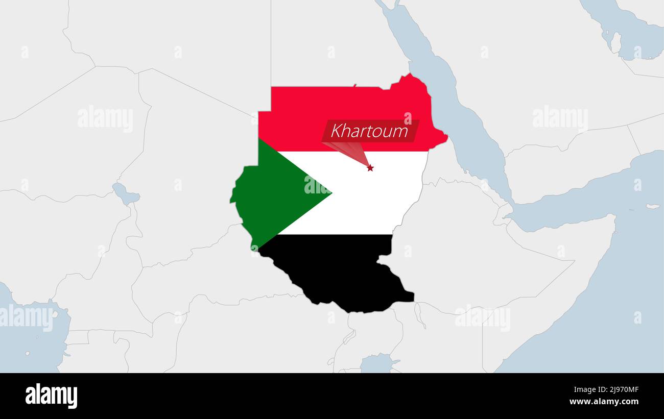 Carte du Soudan mise en évidence dans couleurs du drapeau du Soudan et ...