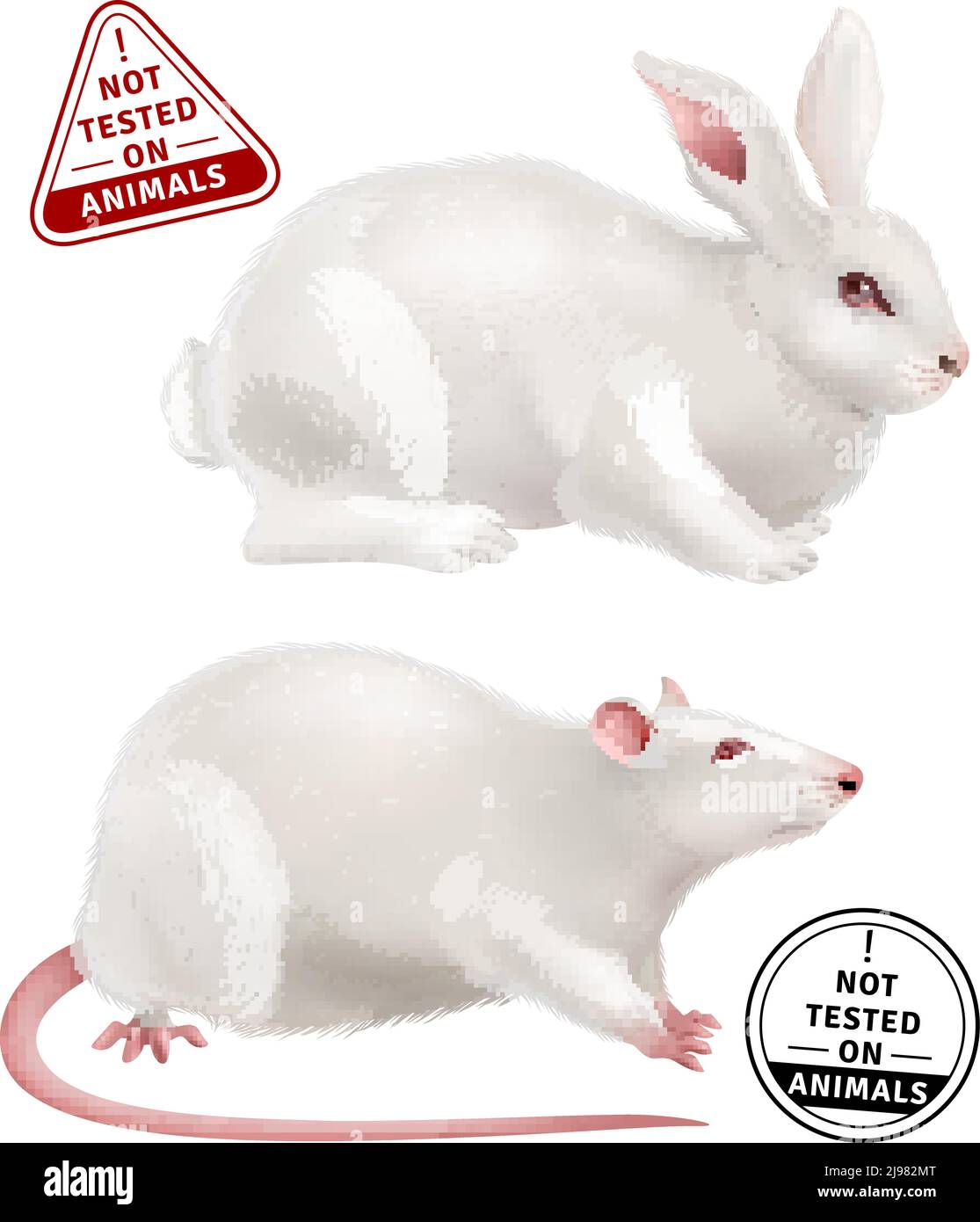 Lapin blanc et rat icônes et timbres réalistes avec texte non testé sur ...