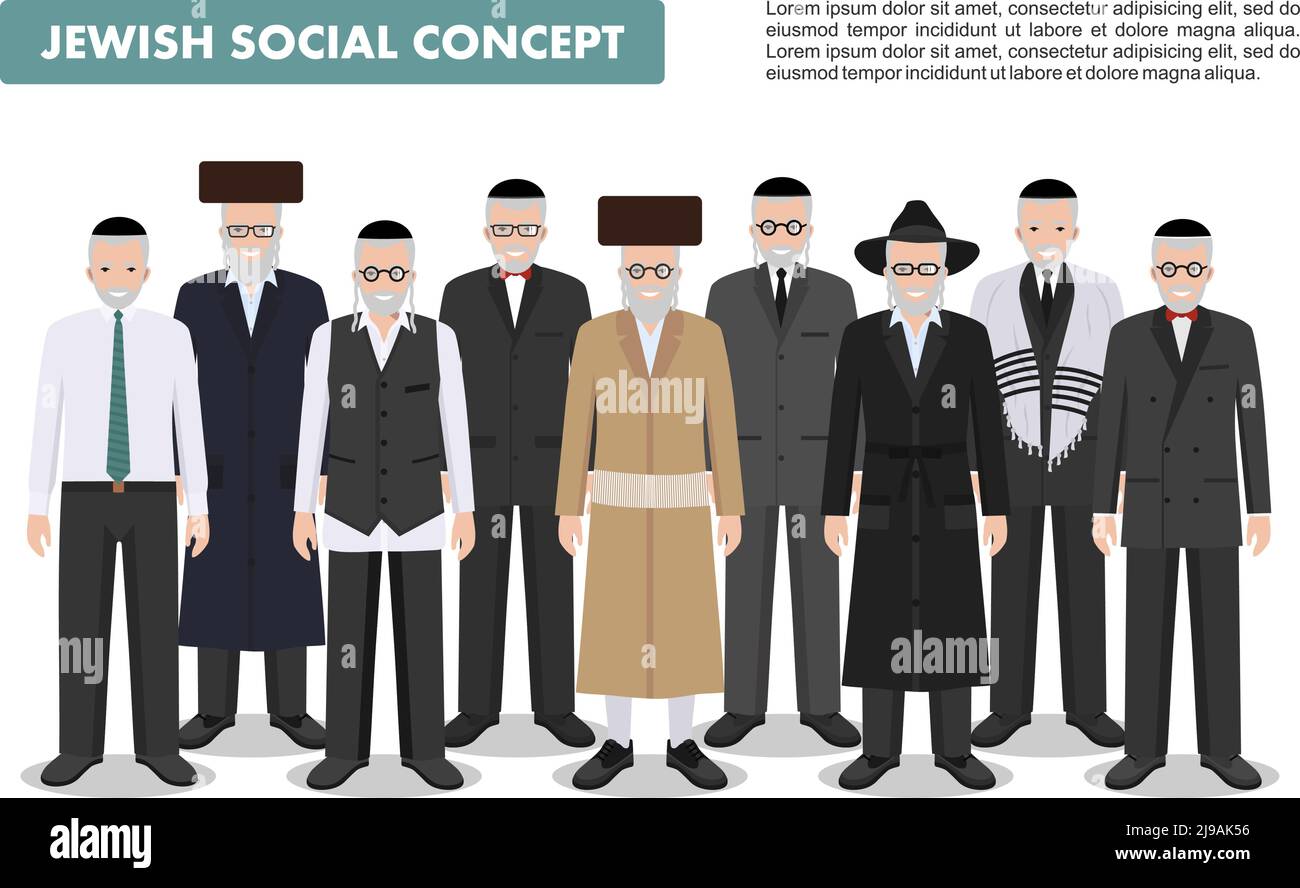 Des hommes juifs debout ensemble dans différents vêtements ...