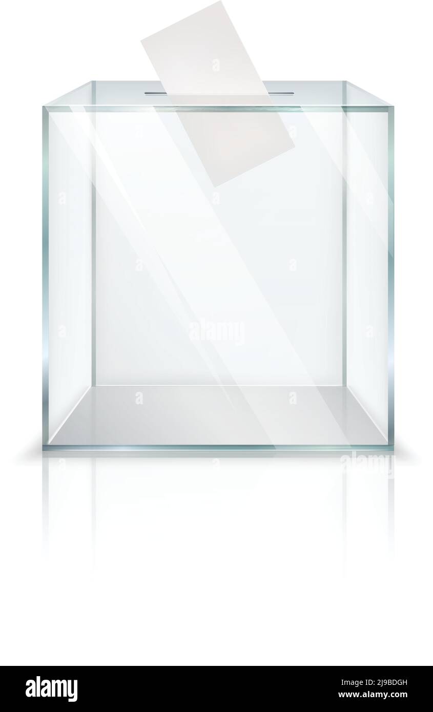 Boîte de vote transparente et réaliste avec papier votant dans le trou ...