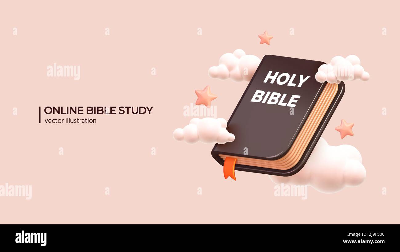 Concept d'étude biblique en ligne. Réaliste 3D rendu de la Sainte Bible ...