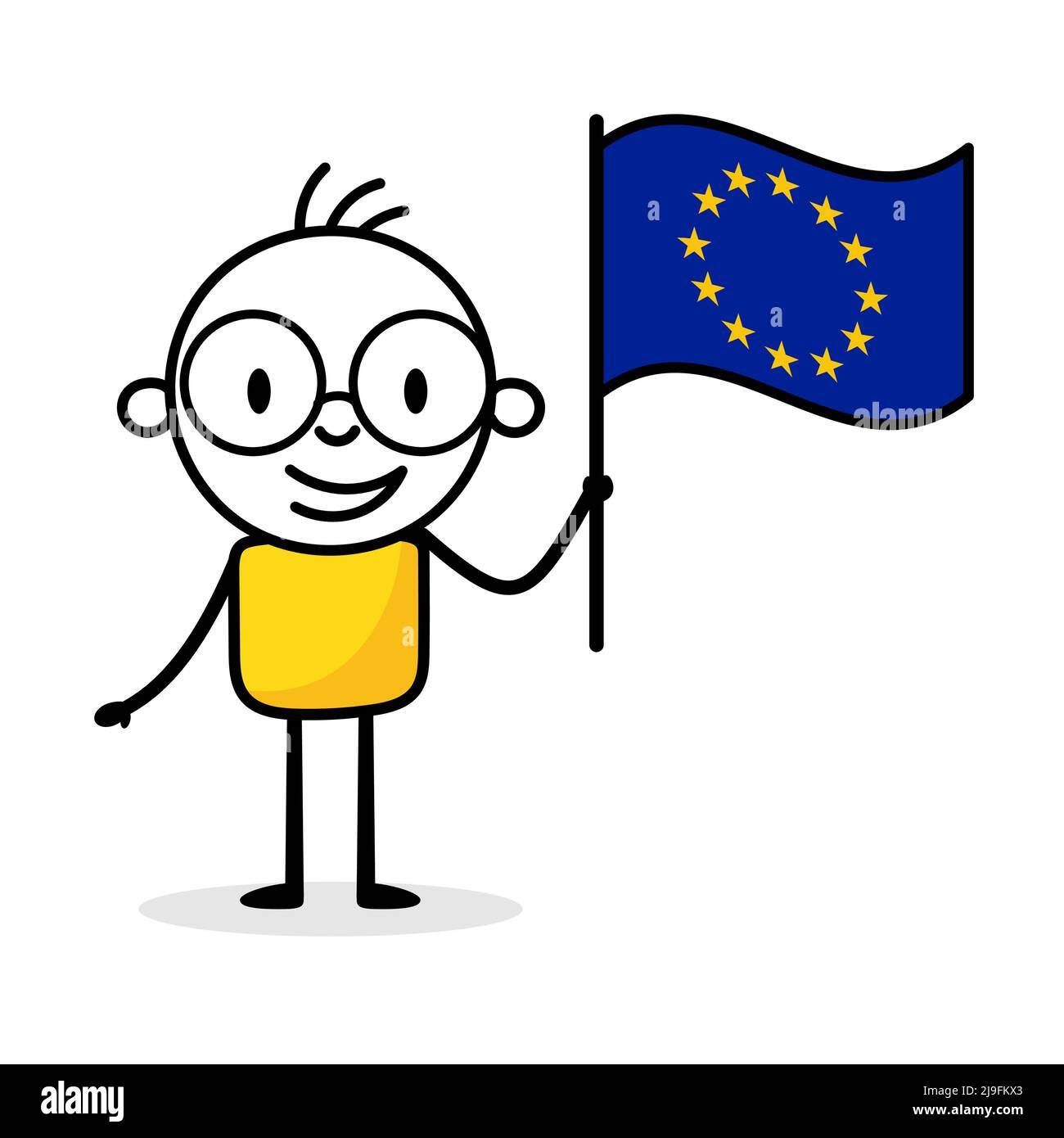 Homme portant le drapeau de l'Union européenne isolé sur fond blanc ...