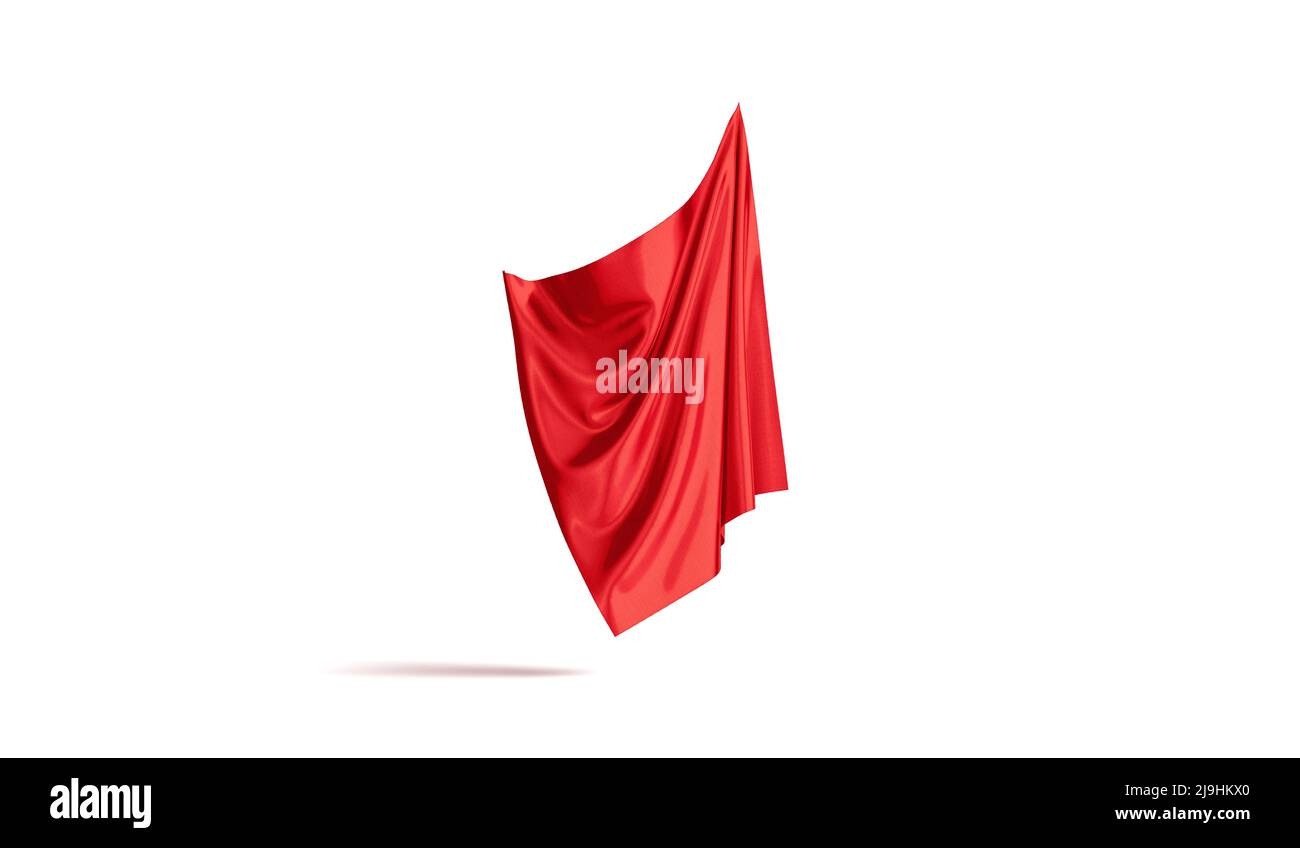 Tissu plié rouge vierge suspendu sur la maquette d'angle, sans gravité ...