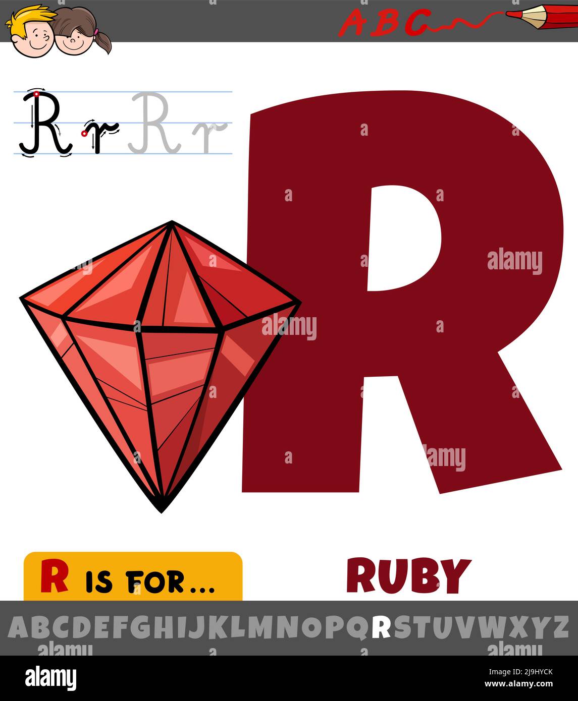 Illustration de dessin animé éducatif de la lettre R de l'alphabet avec ...