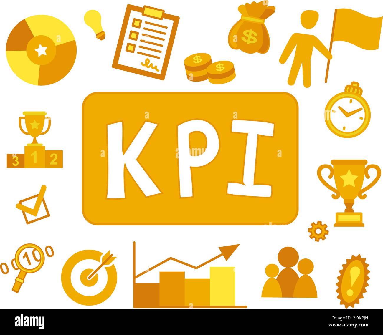 Affiche de concept KPI jaune. Ensemble d'icônes plates notion ...