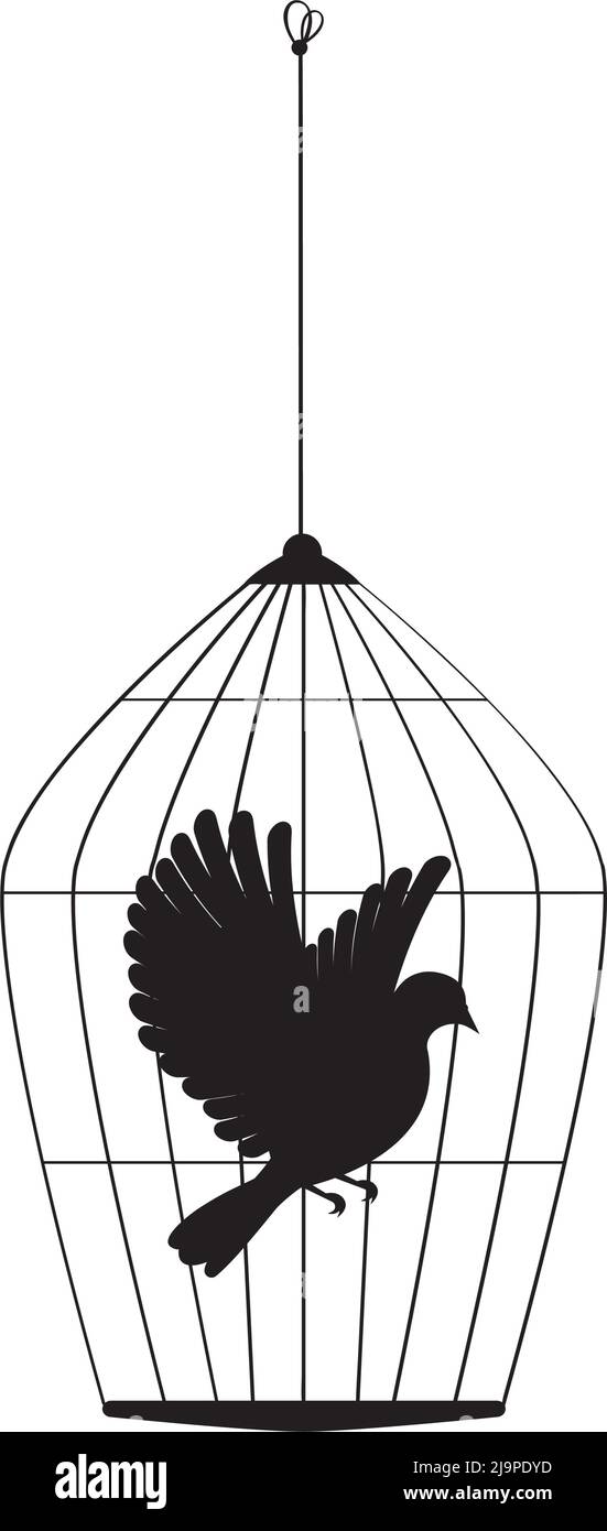 Silhouette de colombe volante en cage, vecteur. Illustration d'oiseau ...