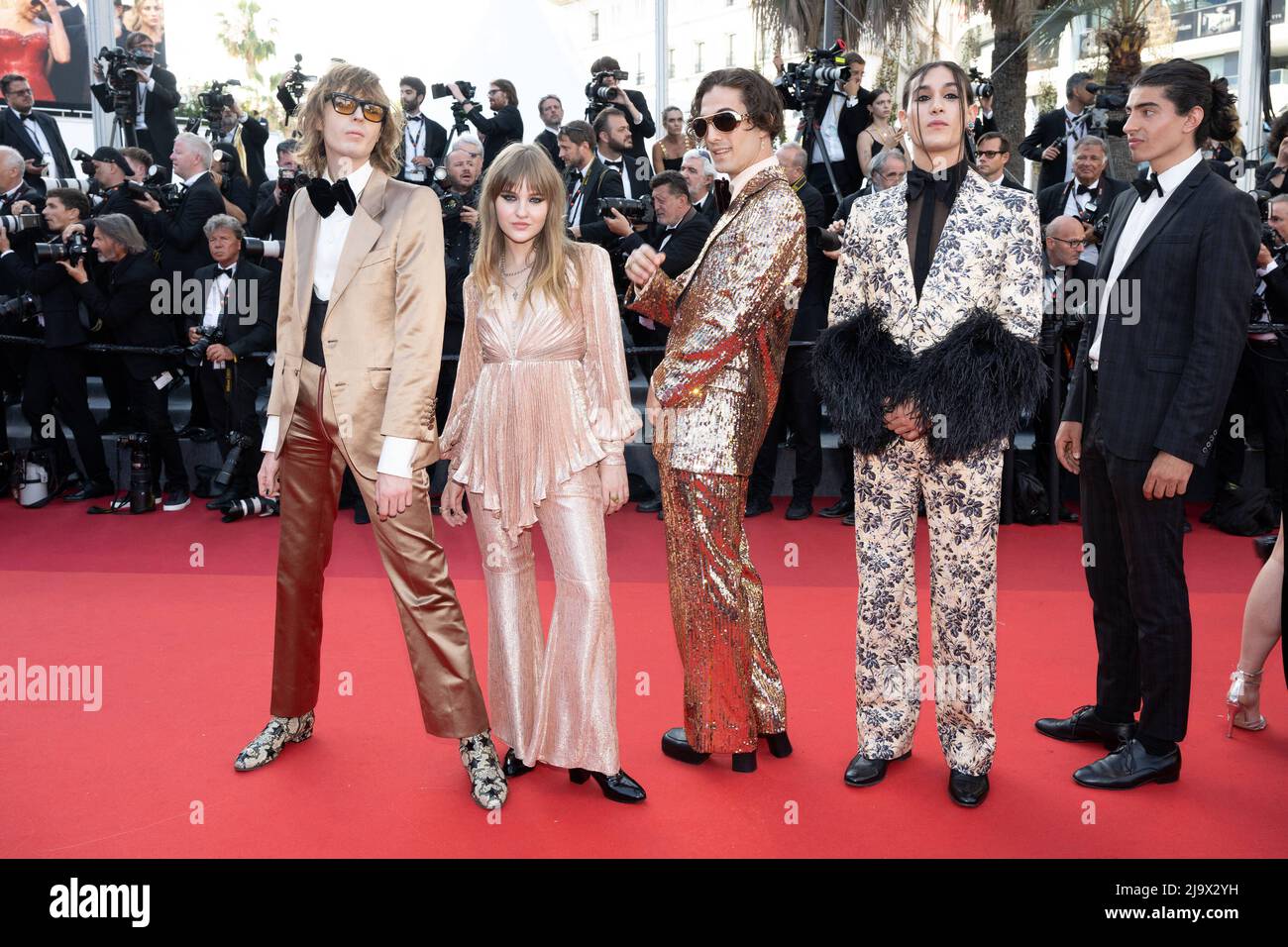 Thomas Raggi, Victoria de Angelis, , Damiano David et Ethan Torchio de Maneskin assistent à la ...