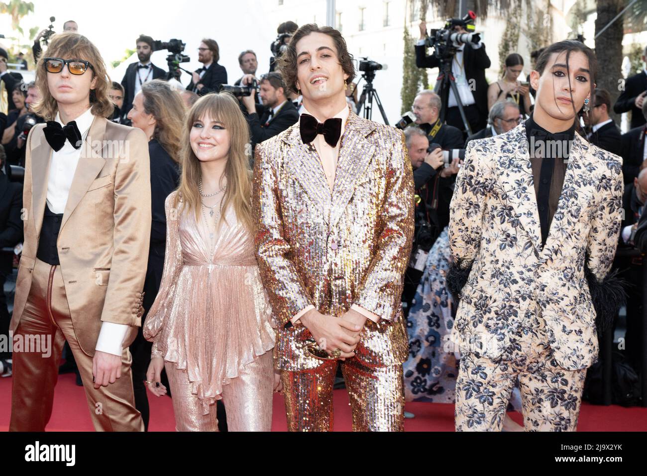Thomas Raggi, Victoria de Angelis, , Damiano David et Ethan Torchio de Maneskin assistent à la ...