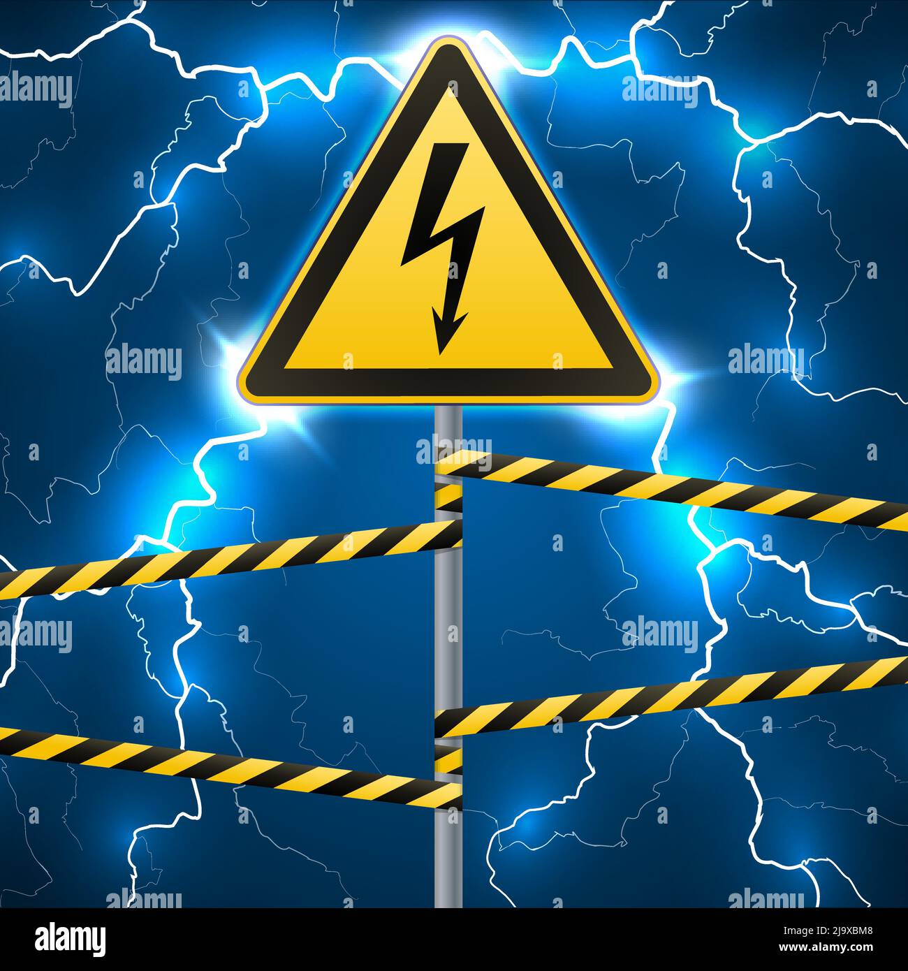 Panneau d'avertissement. Risque électrique. Zone de danger clôturée. Un ...