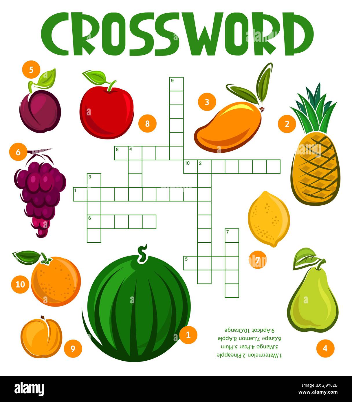 Feuille de calcul de vecteur de casse-tête de mots croisés fruits bruts ...