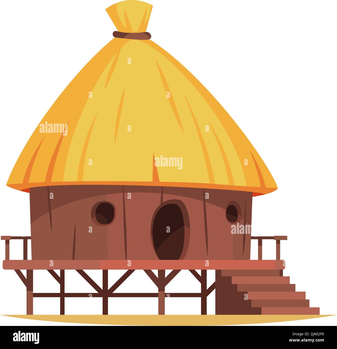 Cabane en bois de dessin animé avec toit en paille sur fond blanc ...