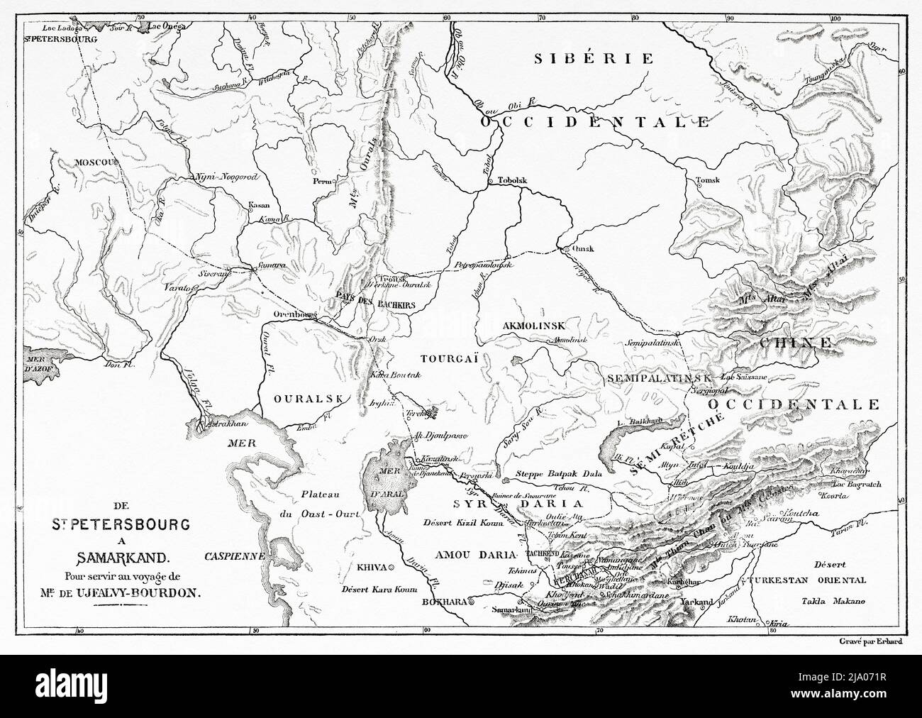 Ancienne carte avec la route d'Orenbourg à Samarkand 1876-1878 par ...