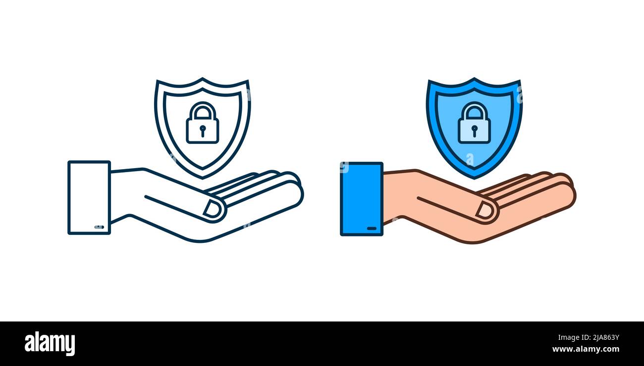 Logo de vecteur de cyber-sécurité avec protection et coche.Mains tenant ...