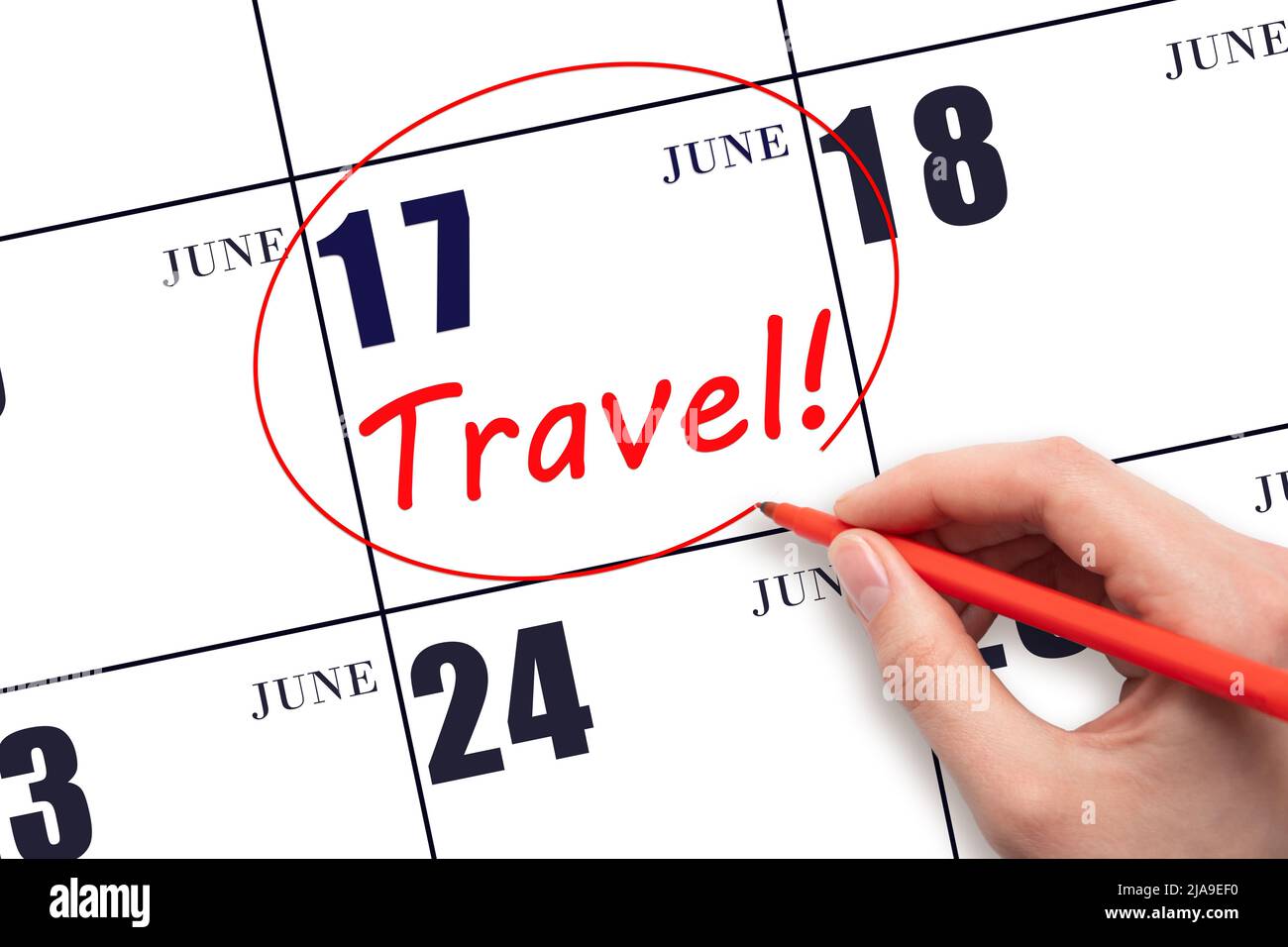 17th jour de juin. Dessiner à la main un cercle rouge et écrire le ...