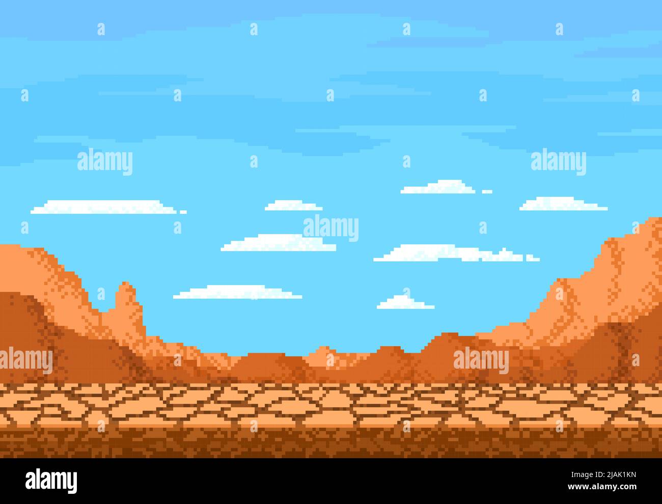 Pixel art désert paysage, sol craqué pour le fond de niveau de jeu ...