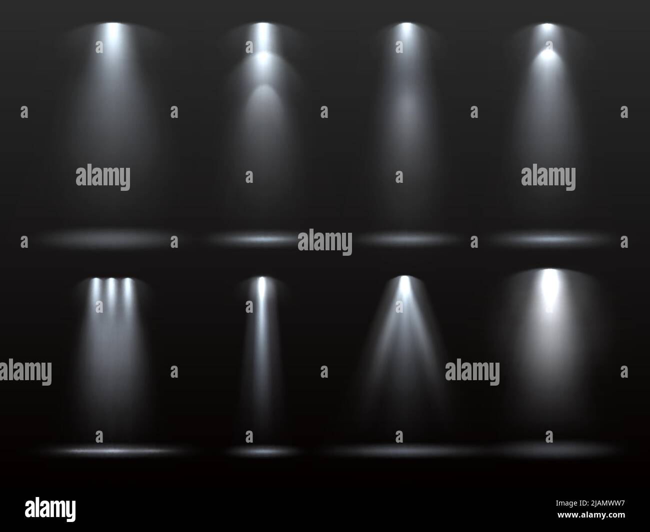 Des rayons de lumière réalistes. Différentes formes faisceaux lumineux ...