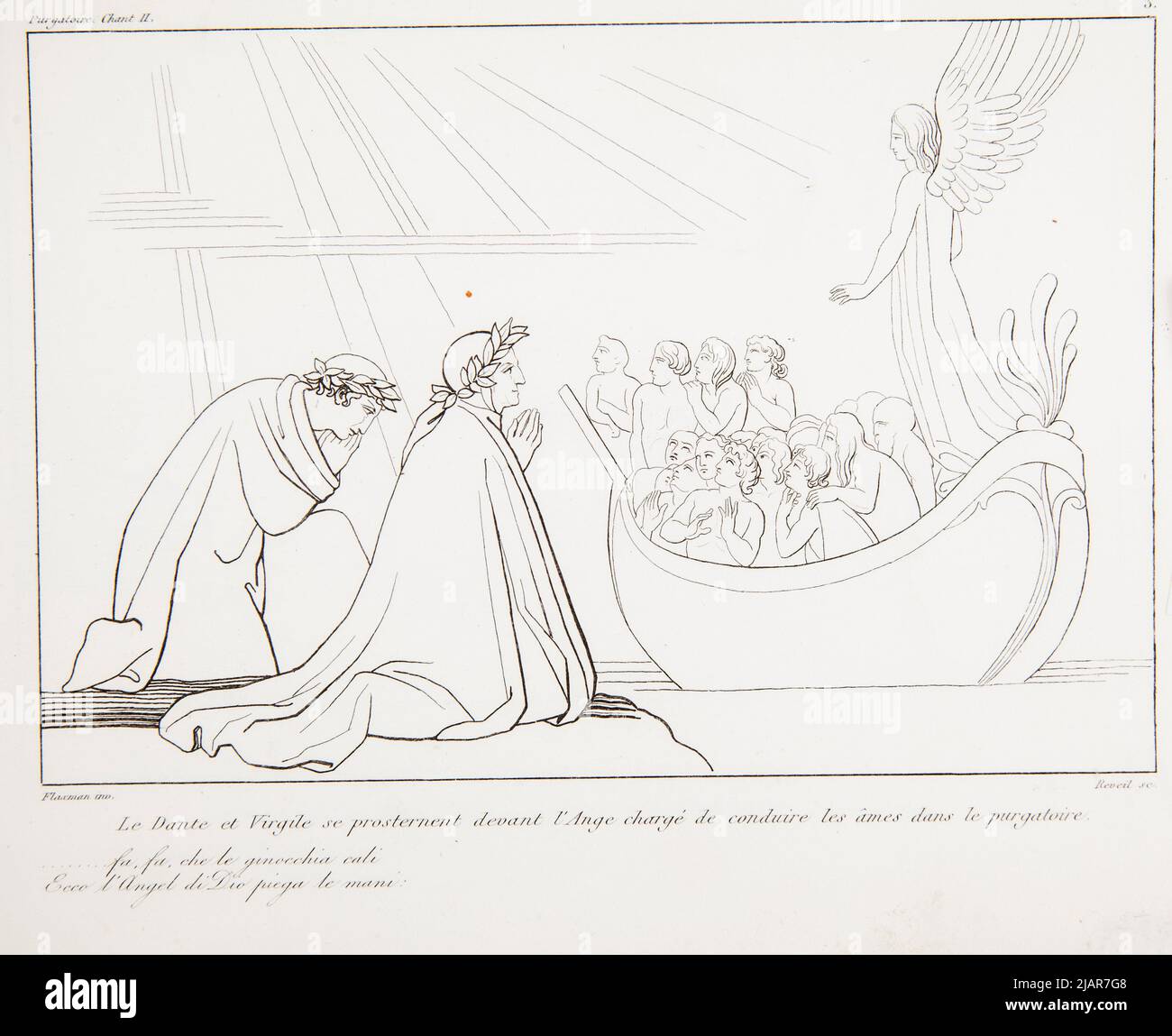 Le Dante et Virgile s'inclinent vers le bas à la charge d'ange de ...