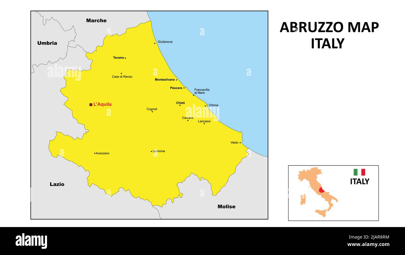 Carte des Abruzzes. Carte de l'état et du quartier des Abruzzes. Carte ...