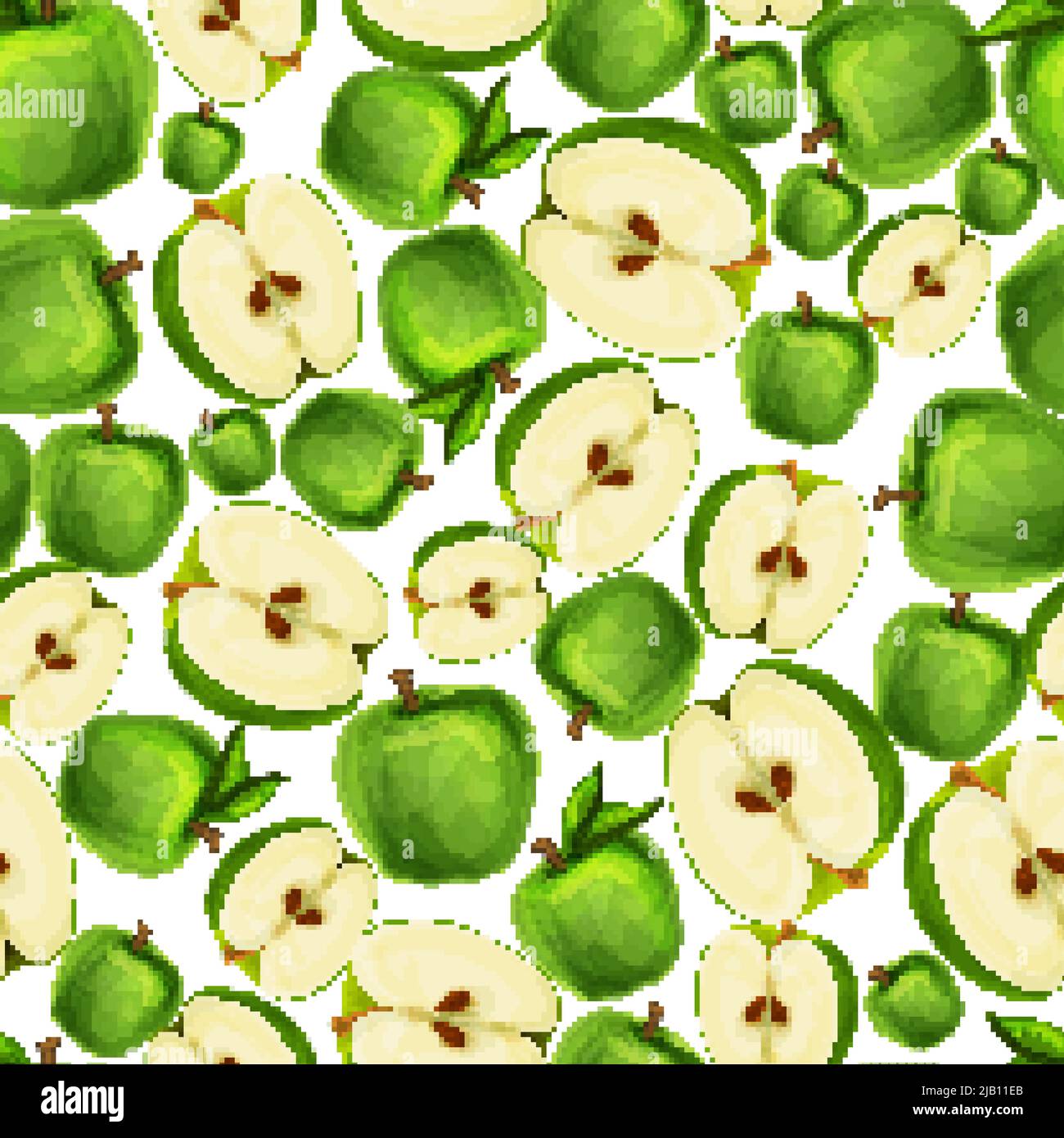 Une pomme fruit coupée en deux avec des graines et des feuilles de ...