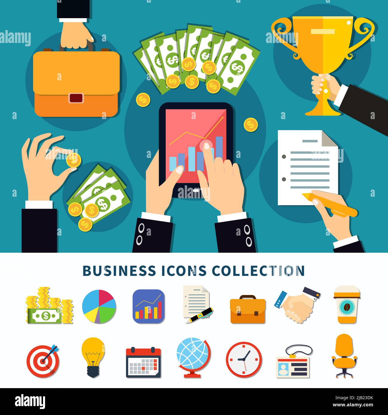 Ensemble d'icônes d'entreprise de type emoji plat isolé organisation d ...